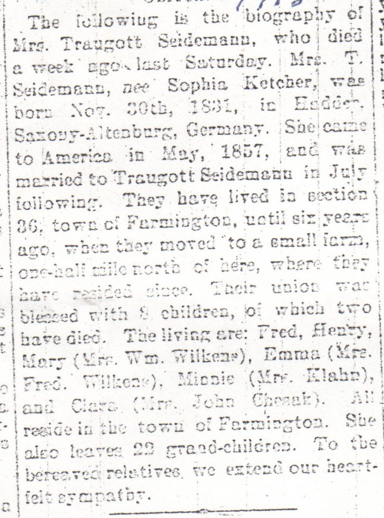 Seidemann, Sophia – Friedrich & Rosine Seidemann Family